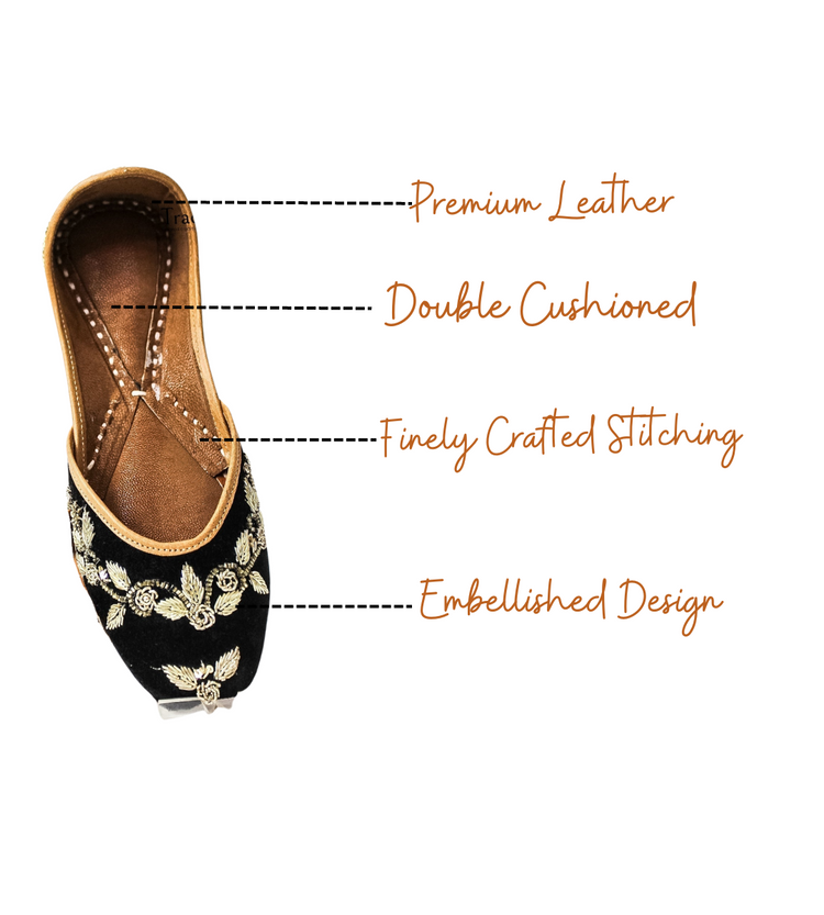 Elegant Black & Golden Embroidered Punjabi Jutti for Women – TradSew